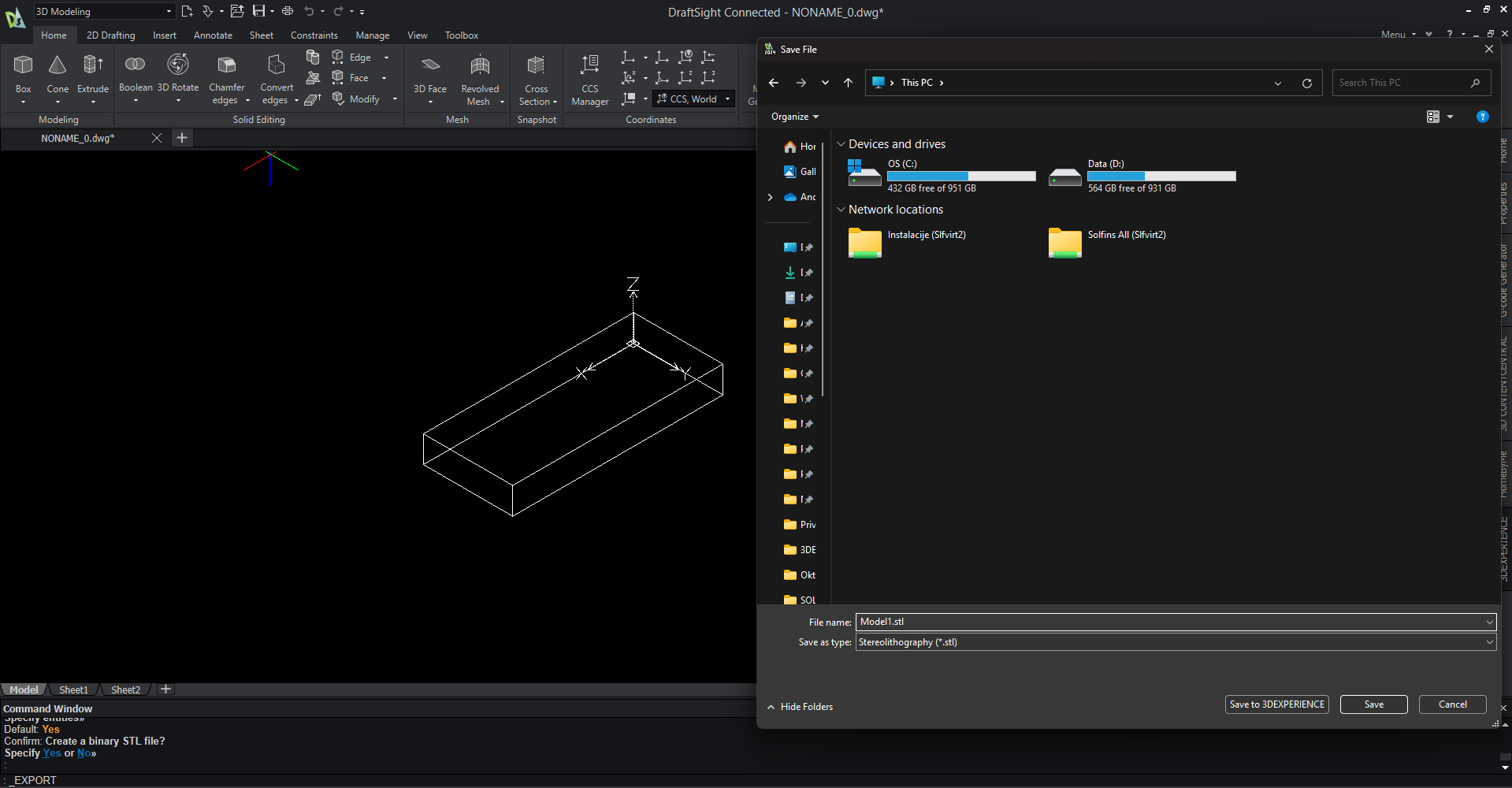 Otvaranje STL fajla iz DraftSight softvera u SolidWorks 3D CAD softveru ...