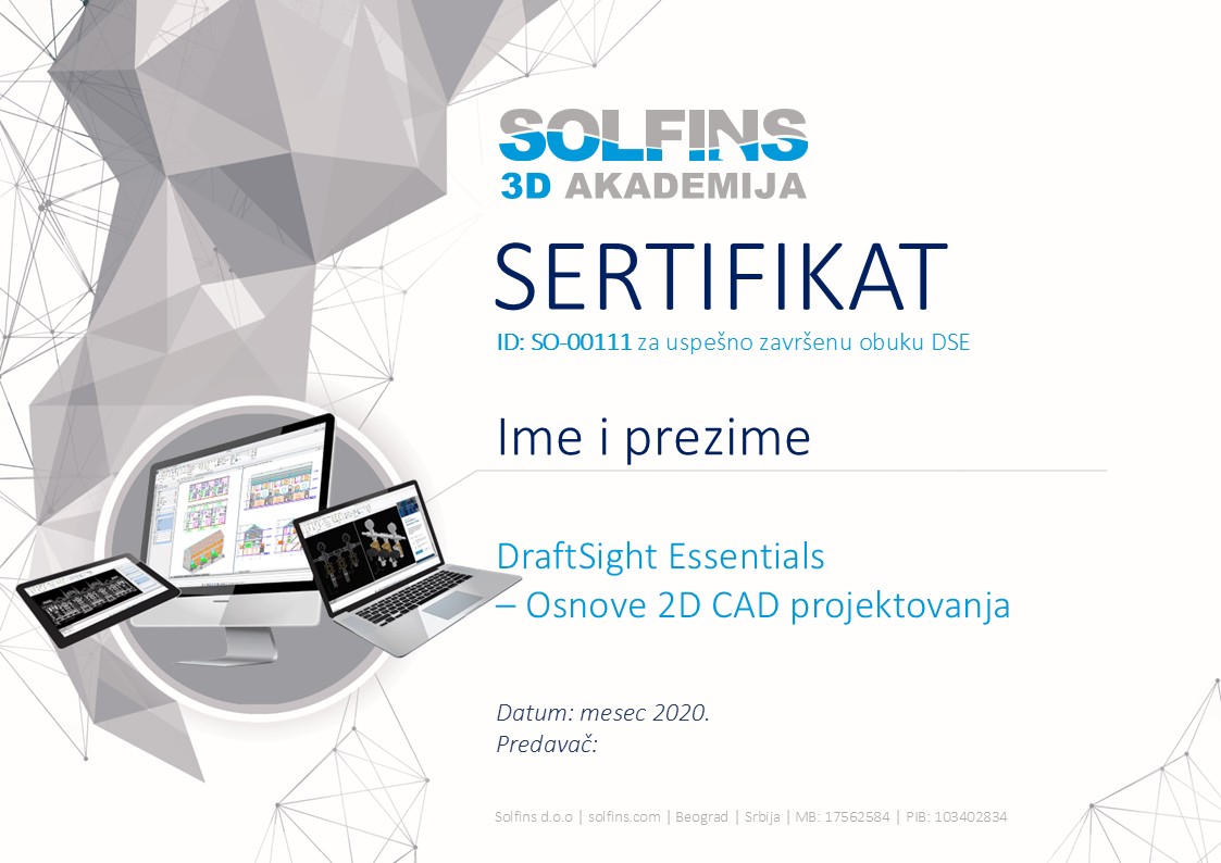 Obuka za DraftSight softver - Osnove 2D CAD projektovanja (DSE) | SOLFINS